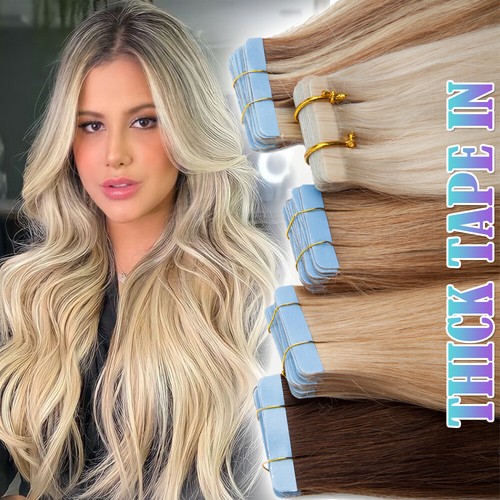 8A 150G THICK Tape In Human Hair Extensions Real Remy Skin Weft Ombre ...