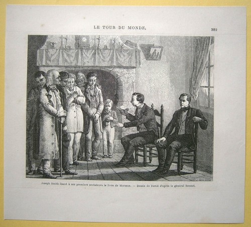1862 print: Joseph Smith reading Book of Mormon to his early followers ...