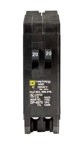 Square D HOMT2020 20 Amp 1-Pole 120/240V Tandem Circuit Breaker ...