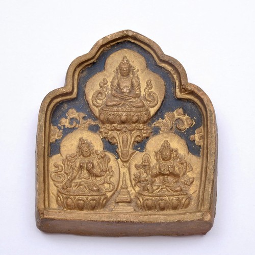 19C Chinese Tibetan Buddha Polychrome Painted Tsa Tsa Clay Pottery ...