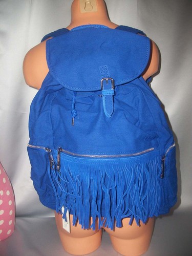 Victorias Secret Pink Stunning Blue Fringe Backpack Tote Bag FULL SIZE ...