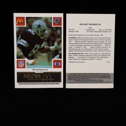 1986 Jeff Rohrer Dallas Cowboys McDonald's BLACK Game Card #50 | eBay