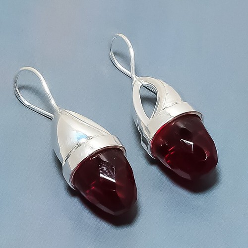 Faceted Garnet Quartz Bullet Gemstone Silver Plated Earrings Jewelry 1. ...