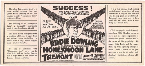 Eddie Dowling in Honeymoon Lane Theatre Advertising Blotter Boston Tremont Theat | eBay