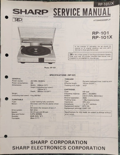 Sharp - Model - RP-101 - RP-101X Turntable Service Manual | eBay