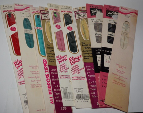 11, NIP, 7", Talon & Coats, Nylon/Polyester/Metal Zippers;Colors in ...