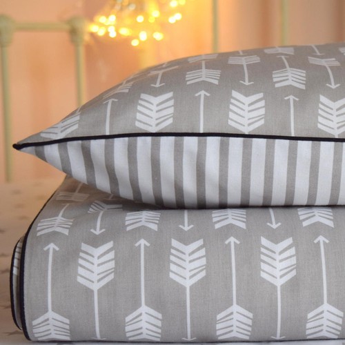 GREY BEDDING 100% COTTON Single Bed Duvet Cover Set Girls Boys ARROWS ...