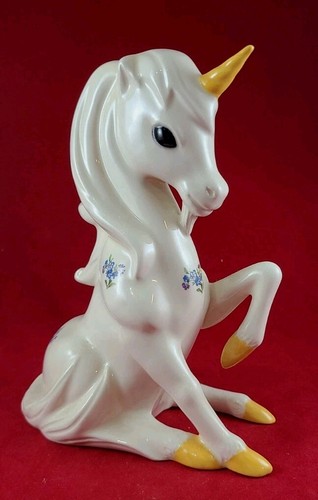 1980 Hand Crafted Ceramic Mystical Unicorn w/ Blue Flowers Signed Dated ...