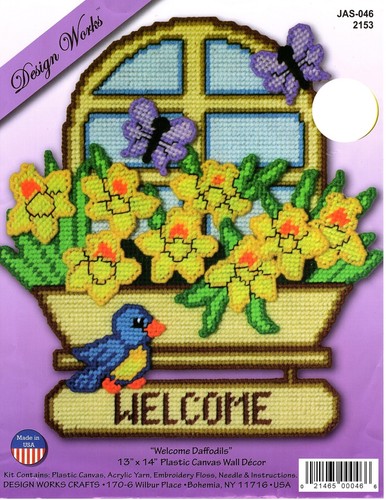 Welcome Daffodils plastic canvas kit, spring, bird, butterfly, vintage ...