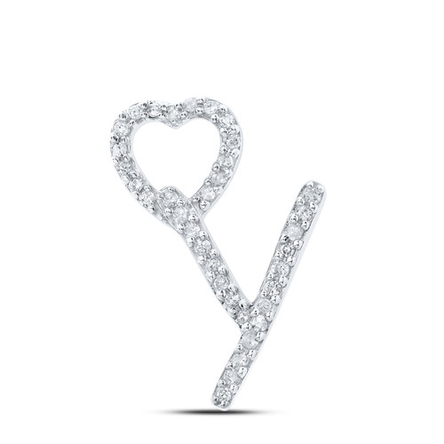 0.11 Ctw Natural Diamond Heart Initial Letter Y Pendant 10k White Gold ...