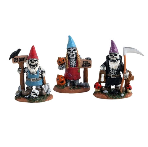 Lemax SKELETON GARDEN GNOMES # 14832 Halloween Spooky Town Village ...