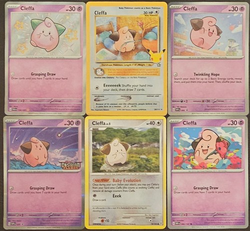 (6x) Cleffa + Holo Pokemon Card Collection Set Deck Building Psychic ...