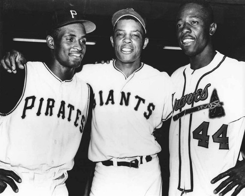 Clemente, Mays, Aaron Hugging And Smiling Together Black And White 8x10 ...
