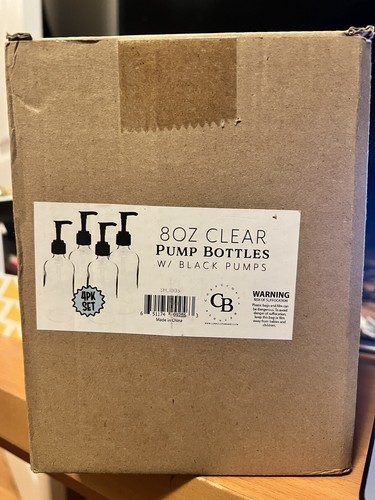 8oz Clear Glass Boston Round Bottles with Black Pumps 4pk | eBay