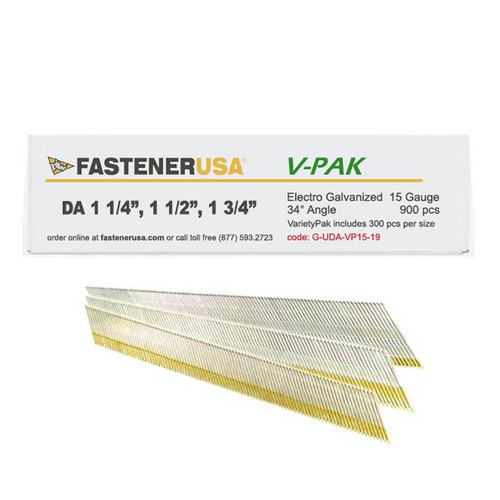 1-1/4" to 1-3/4" DA ANGLE FINISH NAILS 15GA GALV 900ct | G-UDA-VP15-19 ...
