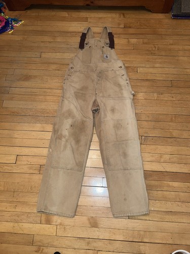 Carhartt Double Knee R01BRN Duck Canvas Bibs Overalls Mens 36X32 USA ...