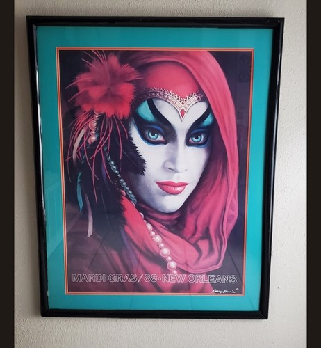 🔥ULTRA RARE🍖 1988 Mardi Gras Red Harlequin poster. Custom FRAMED Matted ...
