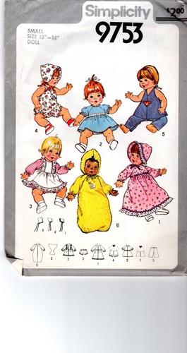 Craft Sewing Pattern Simplicity 9753 Sewing 13-14" Doll 1980 | eBay