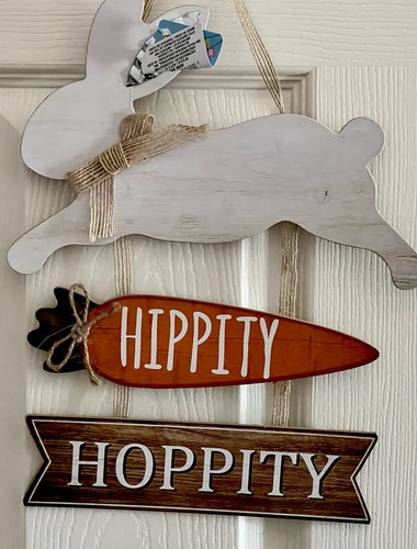 BUNNY KISSES & EASTER WISHES Sign Wall Art Door Hanger Plaque Spring ...