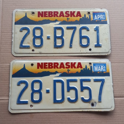 Lot of 2 1996 Nebraska License Plate - #28-B761 #28-D557 MAR APR ...