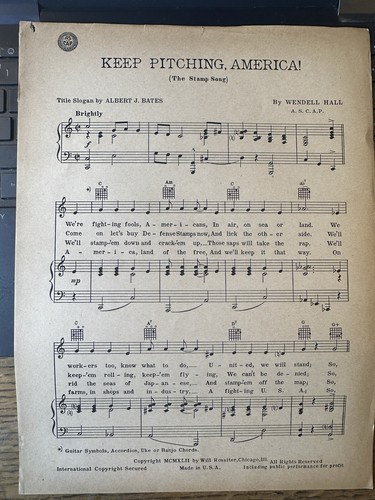 ‘42 WW2 Sheet Music ‘Keep On Pitching (Stamp Song) (Defence Stamps) | eBay