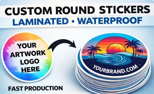 100 Custom Vinyl Stickers 1x1 Circle Round Your Image Logo Personalized ...