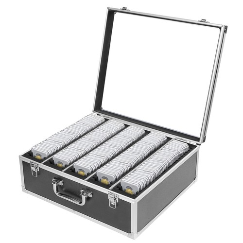 Aluminum Coin Storage Box Case 105 Graded Coin Slab Suitcase Clear Top ...