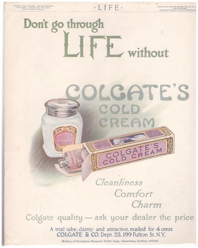 Colgate Cold Cream Advertisement from a 1913 Life Magazine | eBay
