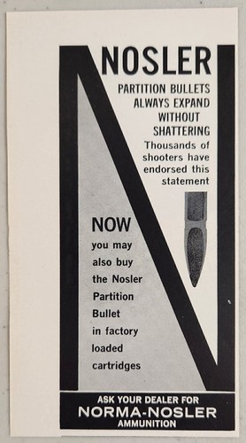 1965 Print Ad Norma-Nosler Ammunition Partition Bullets Expand & No ...
