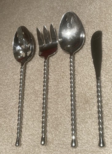 Set of 4 Elegant Twist Stainless Steal Slotted Spoon, Fork, Spoon ...