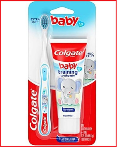 Colgate Baby Toddler Training Toothbrush Fluoride Free Toothpaste Ages ...