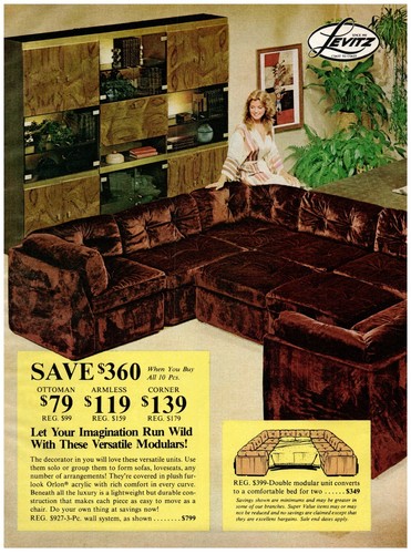 1979 Levitz Print Ad, 70's Style Living Room Sofa Suite Wall System ...
