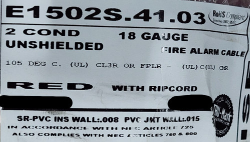 Carol E1502S 18/2C Solid Riser Fire Alarm Wire Cable FPLR Red /100ft | eBay