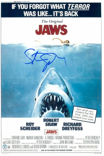 STEVEN SPIELBERG SIGNED AUTOGRAPH JAWS 12X18 PHOTO POSTER BECKETT BAS ...