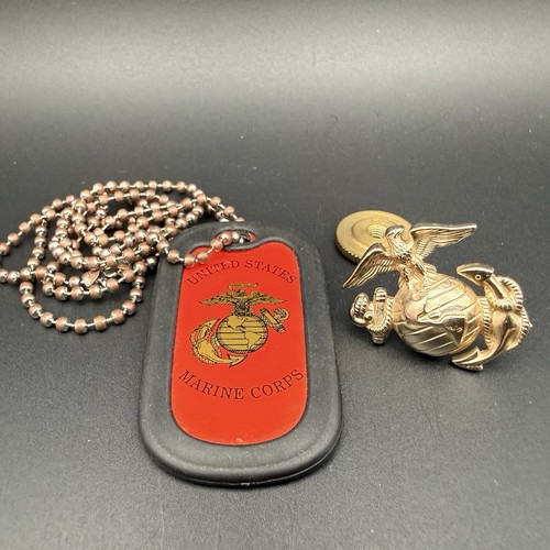 Vintage USMC Marine Corps Dog Tag Pendant Necklace & Eagle Globe ...
