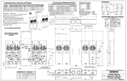 Siemens WEPK4411 Meter Socket EUSERC NEC2020 4-Gang 400A 125 Amp RING ...