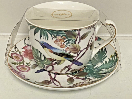 Grace Teaware Blue Jay Bird Porcelain Cup & Saucer Coffee Tea Green w ...