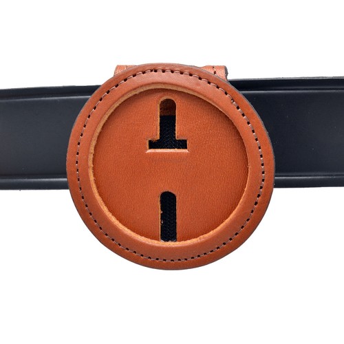 Tan Leather 2.25" Round Cutout Police Belt Clip Badge Holder US ...