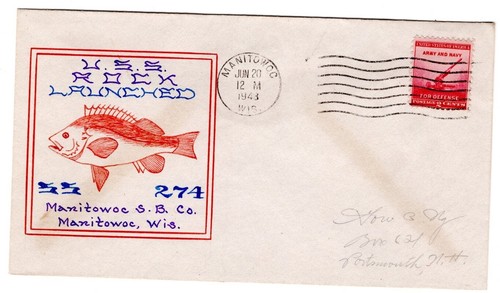 Submarine USS Rock SS 274 Launched 20 Jun 43 Manitowoc Wis. Gow Ng ...