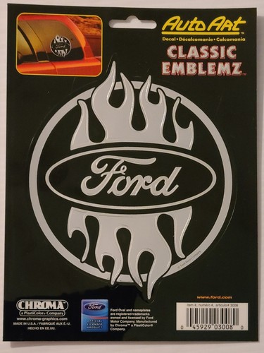 FORD LOGO WITH FLAMES Auto Art Classic Emblemz Chroma Car sticker decal ...