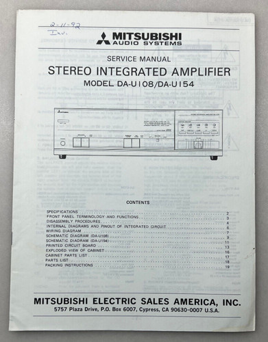Mitsubishi DA-U108 DA-U154 Original Service Manual Free Shipping | eBay