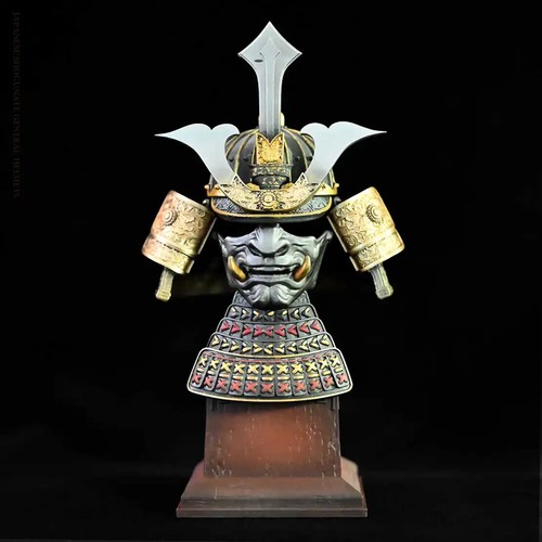 Samurai Resin Statue Shogun War Helmet Sculpture 5" Unique Figurine ...