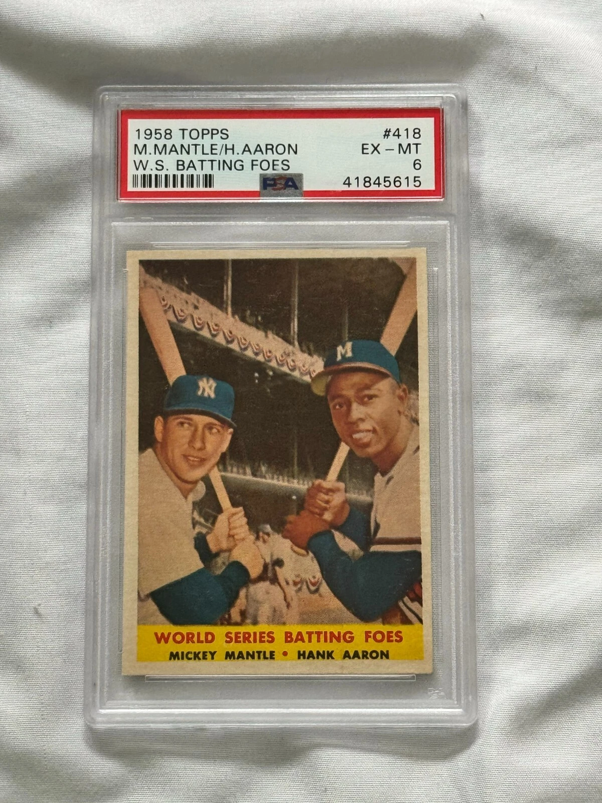 Mickey Mantle 1958 Topps #418 World Series Batting Foes (w/H. Aaron ...