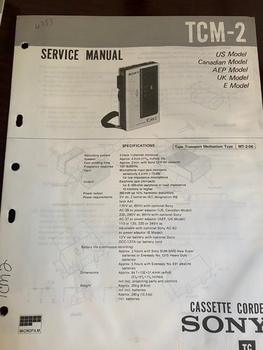 SONY TCM-2 TCM2 Service Manual FROM THE USA **ORIGINAL** | eBay