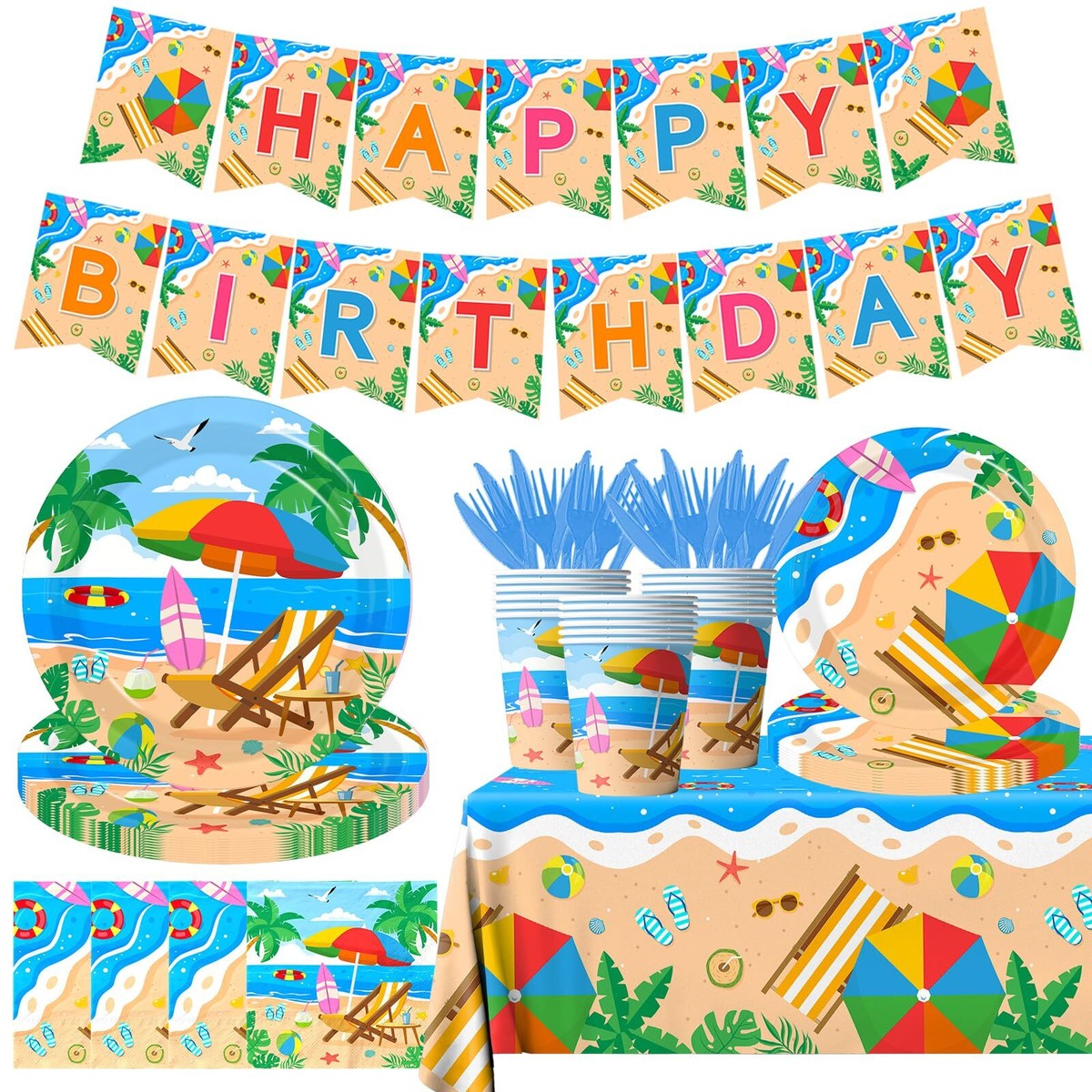 Ocean Theme Birthday Decorations 165 Piece Summer Beach Party Supplies ...