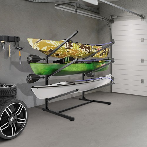 Kayak Storage Rack, Indoor & Outdoor Freestanding Adjustable for 3 ...