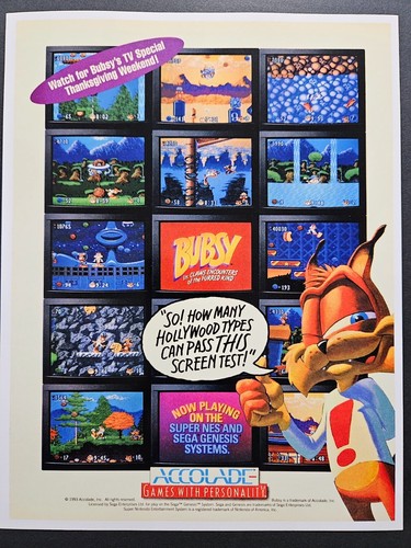 Bubsy Claws Encounters of the Furred Kind Sega Genesis Promo Ad Art ...