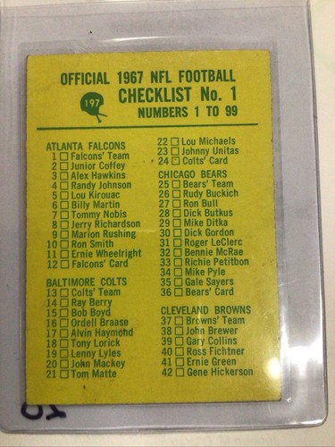 1967 Philadelphia Football Checklist No. 1 #197 | eBay