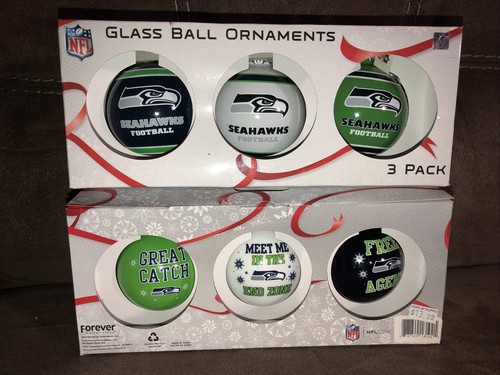 Seattle Seahawks Christmas Ornaments Lot of 6 Glass Balls Great Catch ...