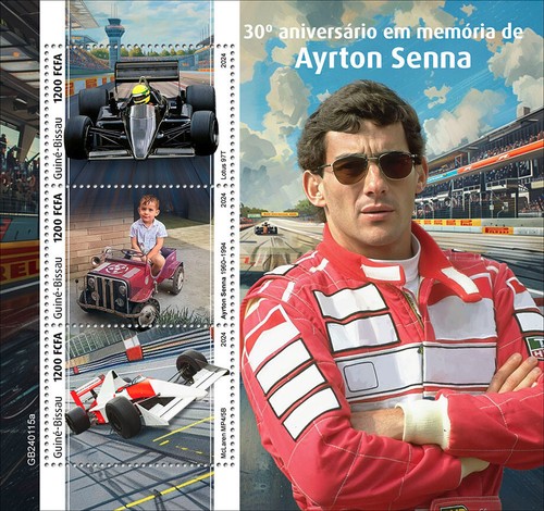 Ayrton Senna 30th Memorial Formula 1 MNH Stamps 2024 Guinea-Bissau M/S ...